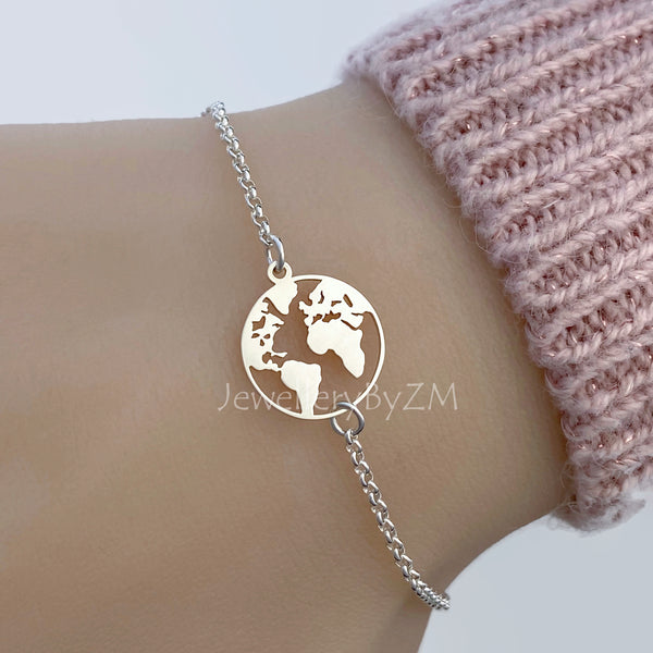 Sterling Silver World Map Bracelet - JewelleryByZM