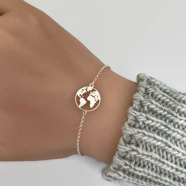 Sterling Silver World Map Bracelet - JewelleryByZM
