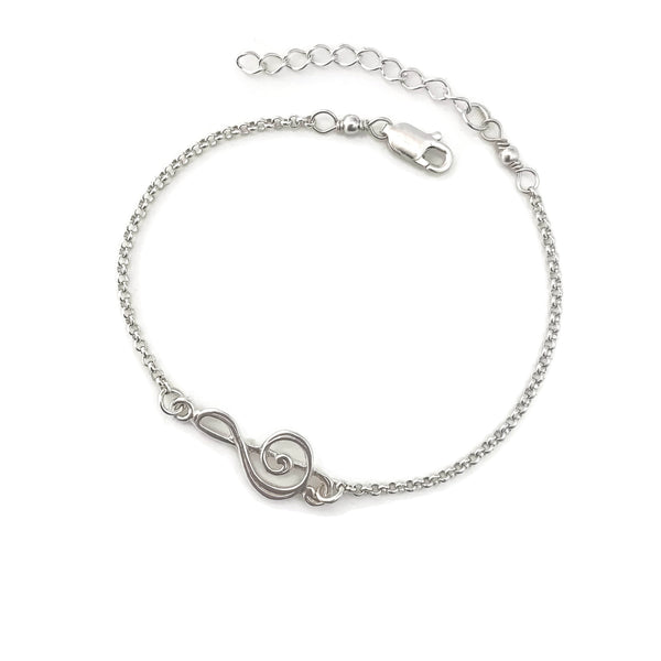 Adjustable Sterling Silver Treble Clef Bracelet - JewelleryByZM