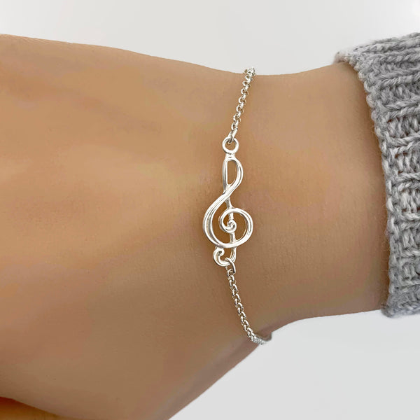 Adjustable Sterling Silver Treble Clef Bracelet - JewelleryByZM